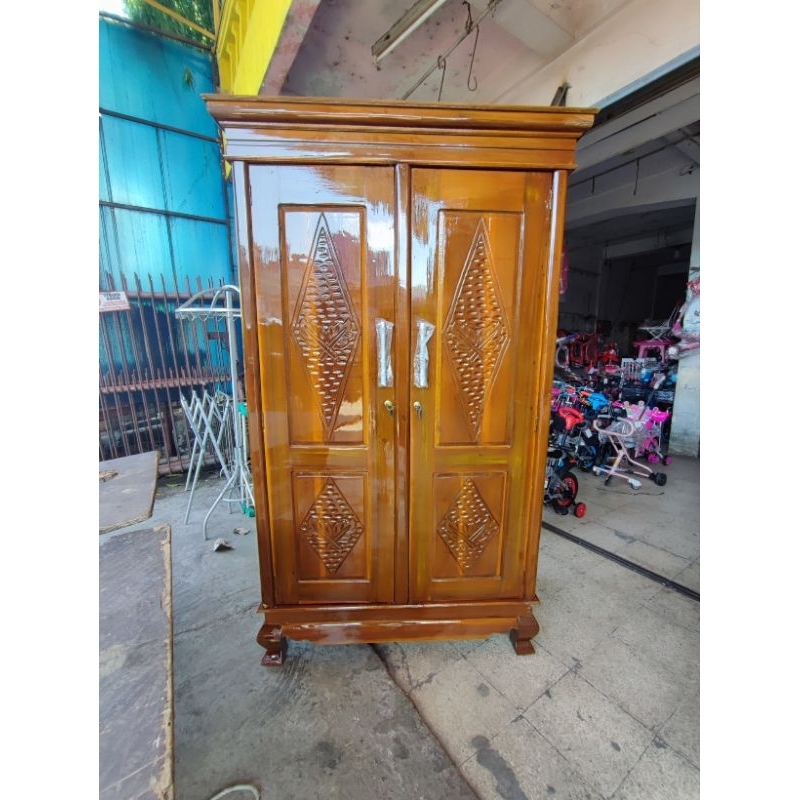 Jual lemari kayu jati 2 pintu full rak | Shopee Indonesia