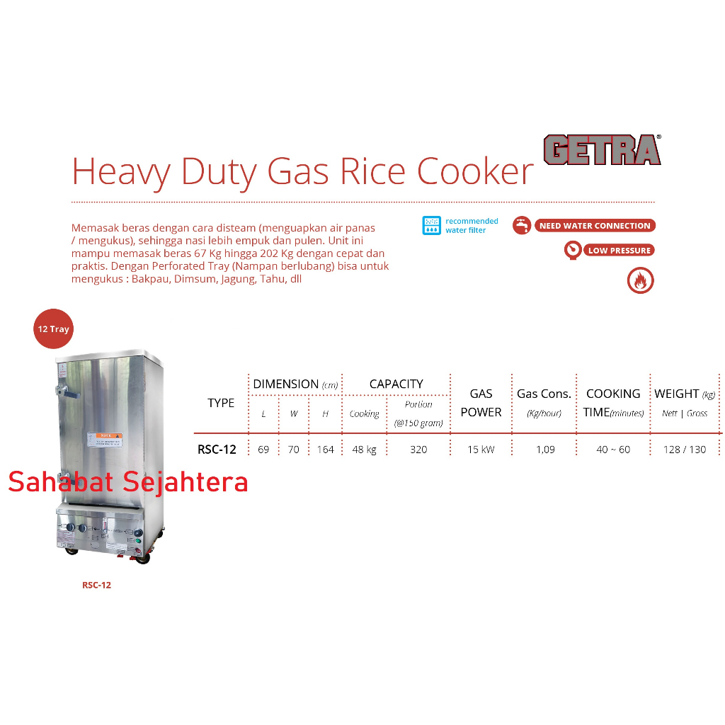 Jual GETRA Heavy Duty Gas Rice Cooker RSC-12 Alat Pemasak Nasi | Shopee Indonesia
