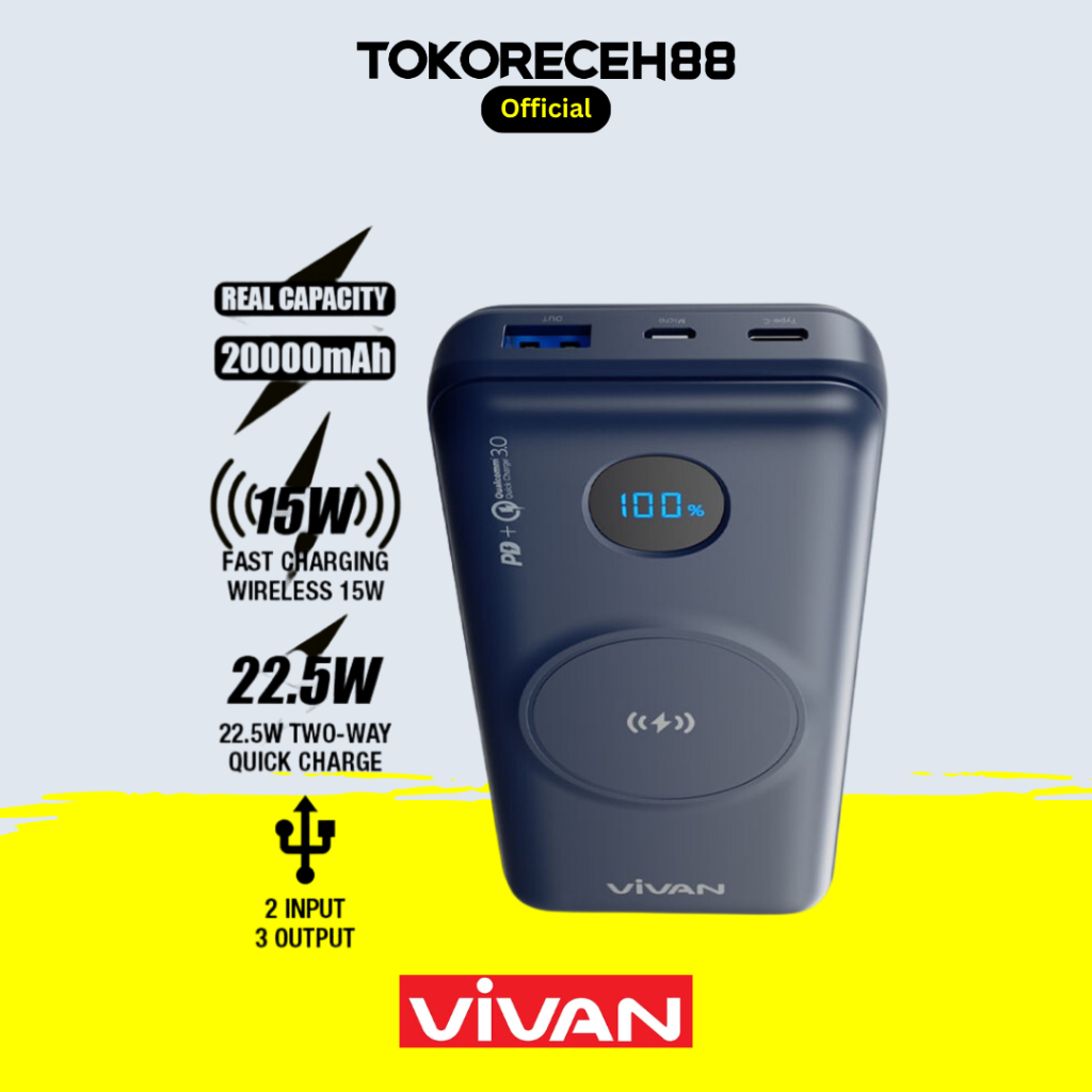 Jual POWERBANK VIVAN 20000 mAh VPB-W20 Wireless 3 Output Fast Charging ...