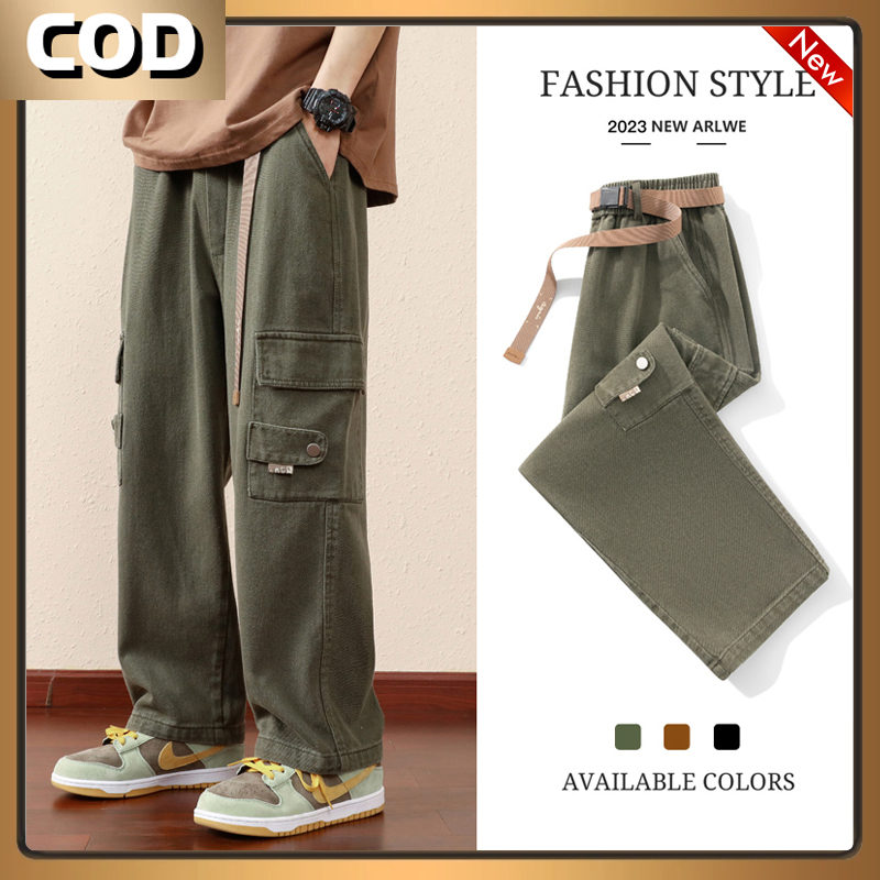 Jual Celana Cargo Pria Panjang Dewasa Oversize Pria Korean Style Loose Straight Pants Promo ...