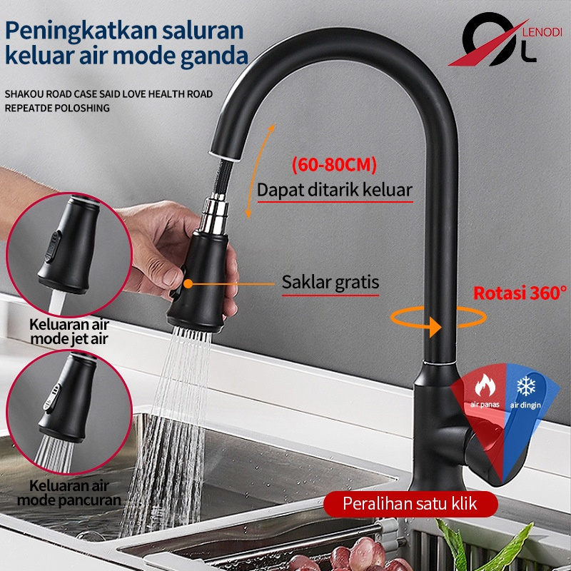 Jual Kran Sink Mixer Tarik Stainless SUS 304 Hitam/Kran Cuci Piring ...