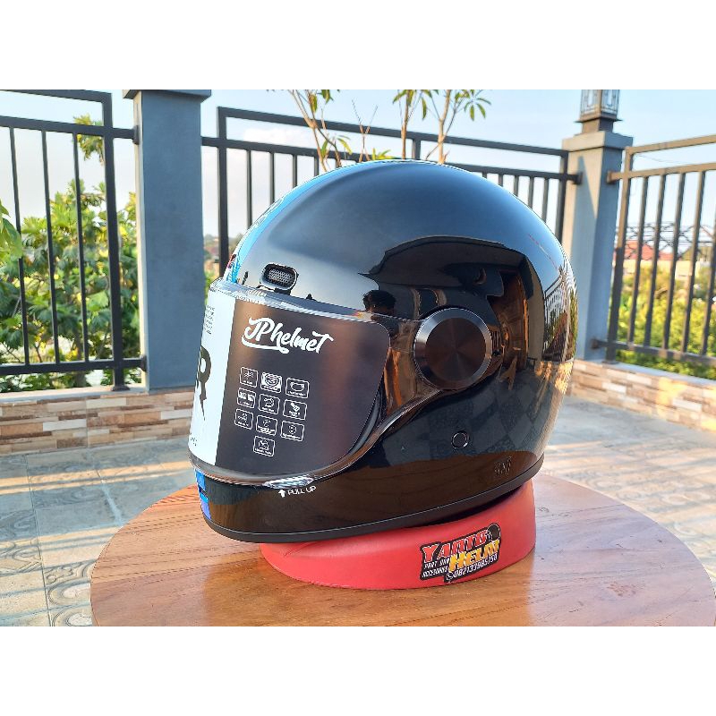 Jual HELM JP ROKR RK 02 BLACK GLOSS ORIGINAL HELMET RETRO CAKIL ...