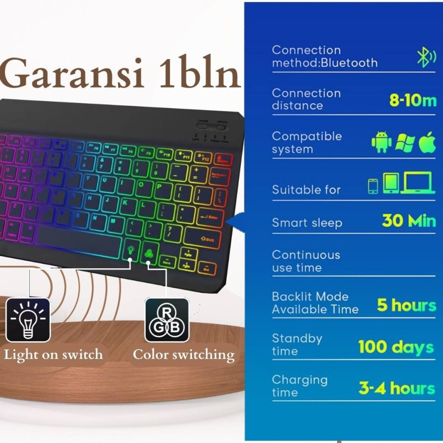 Jual Keyboard Bluetooth Wireless RGB LED Backlight Ringan, Slim ...