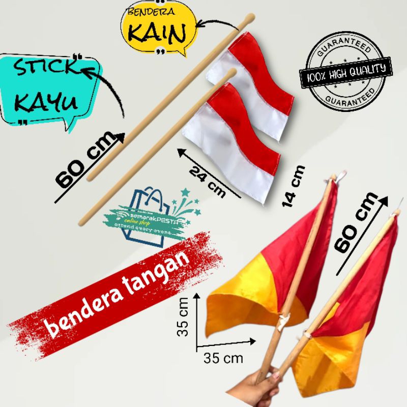 Jual (premium) bendera tangan, bendera plus stick kayu, bendera kain ...