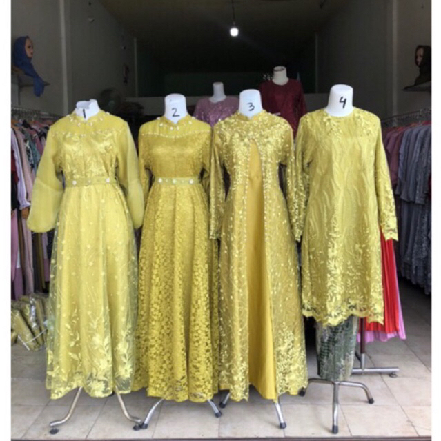 Jual gamis brukat rizki khusus warna lime | Shopee Indonesia