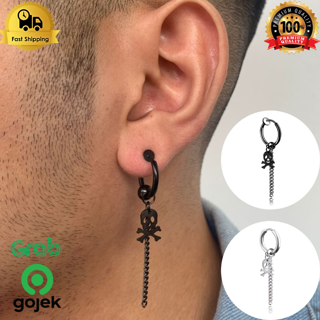 Jual Anting Pria Magnet Jepit Tindik / Tanpa Tindik Rantai Tengkorak ...