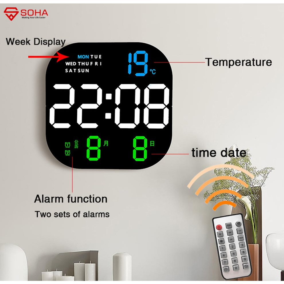 Jual SOHA JD-6633 Jam Dinding LED Besar Timer Countdown Digital LED ...