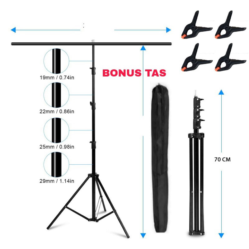 Jual Background Stand Portable Layar Studio Vlog Backdrop Tiang T-Shape ...