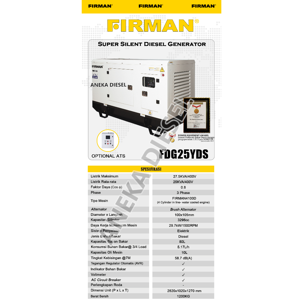 Jual Mesin Genset Silent 27KVA FIRMAN FDG 25YDS 3 Phase / Power ...