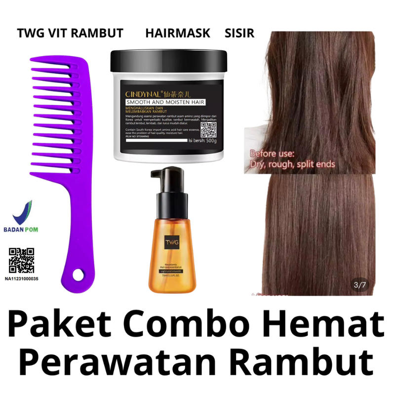 Jual 3in1 Perawatan Rambut rusak dan kering rontok gratis sisir ...