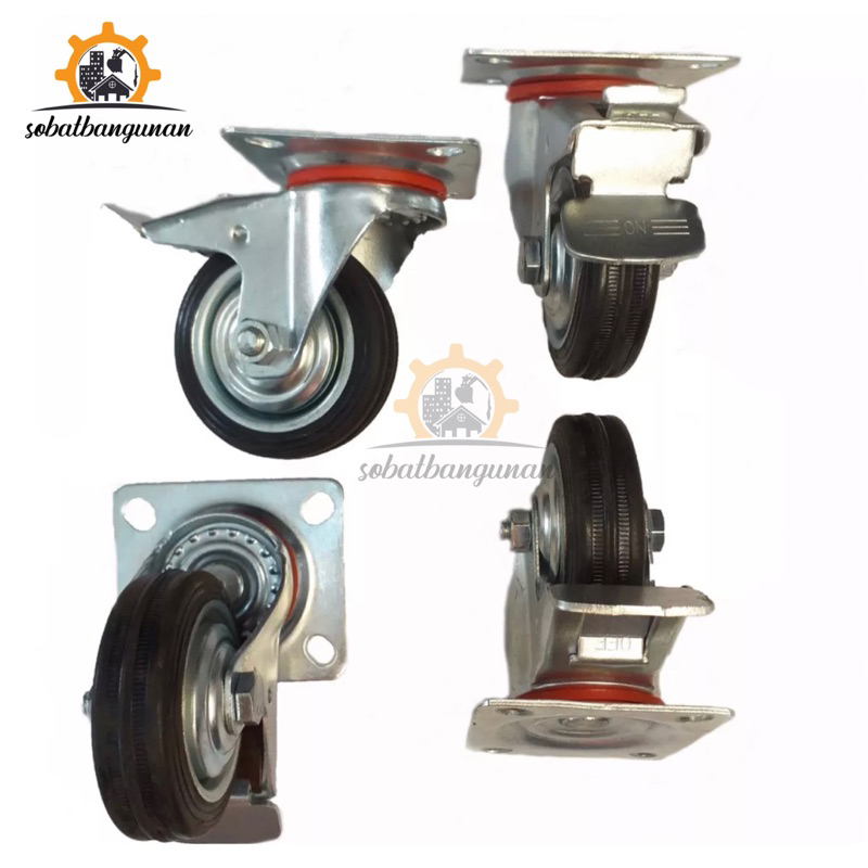 Jual ECER 1pc RODA KARET + REM 5” inch merk FUKUDA (Harga per 1 bj ...