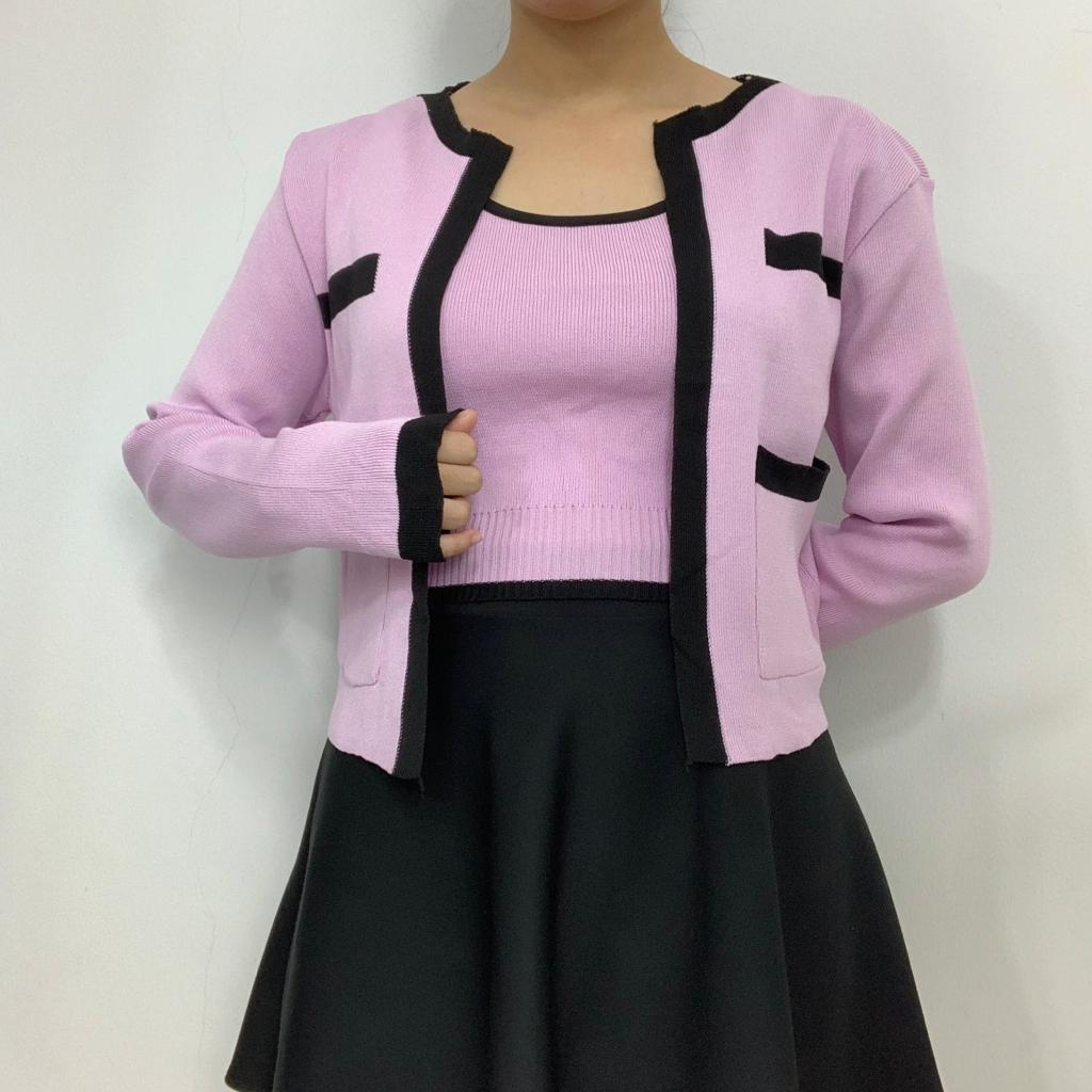 Jual AJWShop WAB Atasan Tanktop Cardigan Set Lengan Panjang Korean Style Kekinian Rajut Import ...