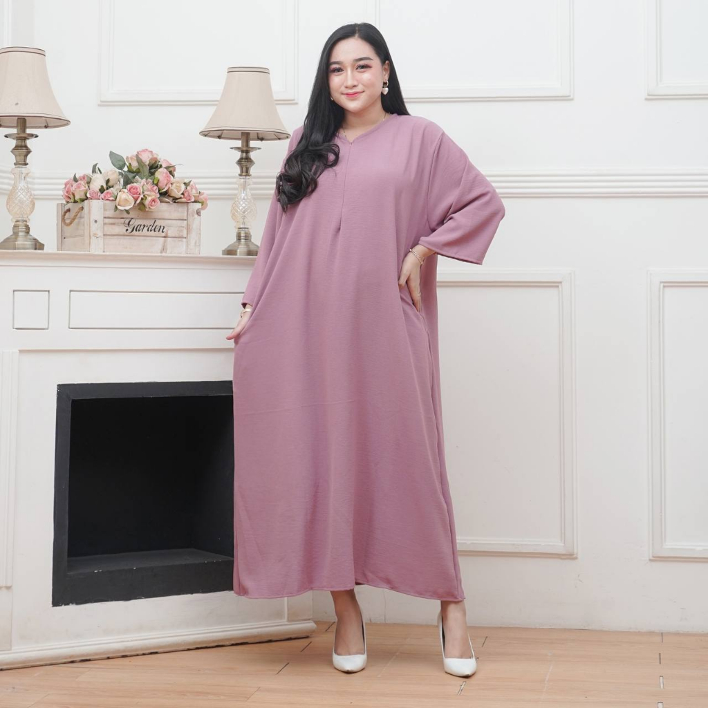 Jual Daster Gamis Crinkle Polos Kekinian Lengan Tangan 3/4 Panjang Semata Kaki Busui Jumbo LD ...