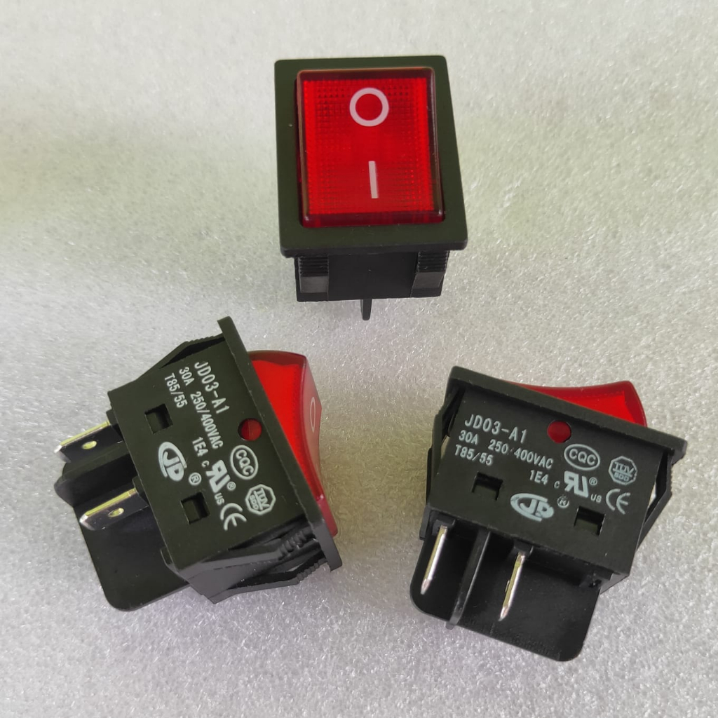 Jual Saklar Power Rocker / Switch 30A Merk JD JD03 4 Kaki Nyala Merah ...