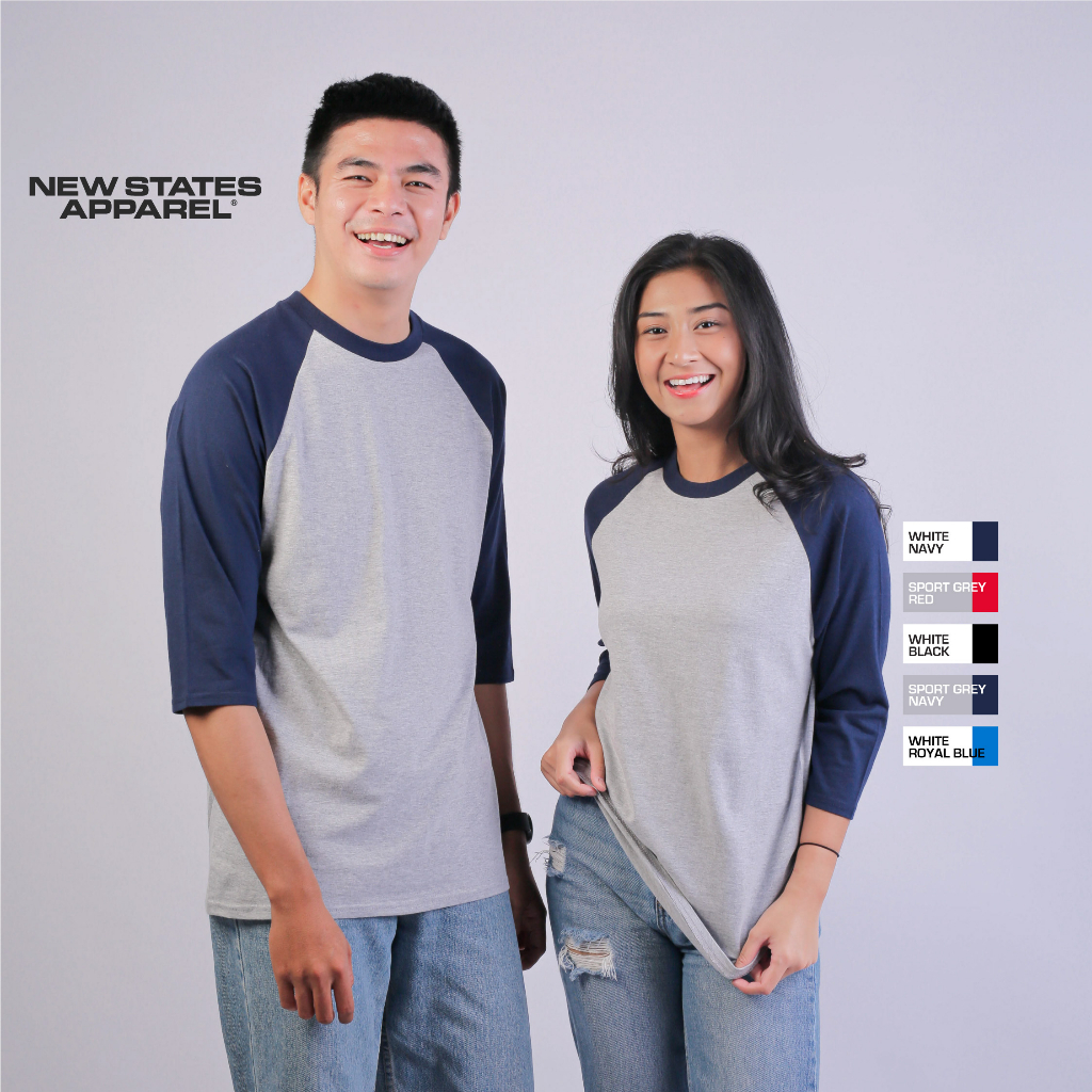 Jual (PART 2) Kaos Polos New States Apparel Raglan 3/4 7260 | Shopee ...