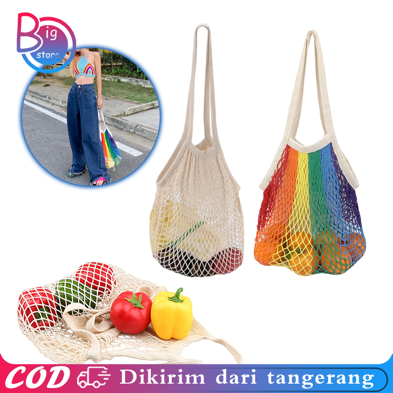 Jual Tas Belanja Jaring Motif Rainbow Tas Pantai Jaring Reusable Cotton ...