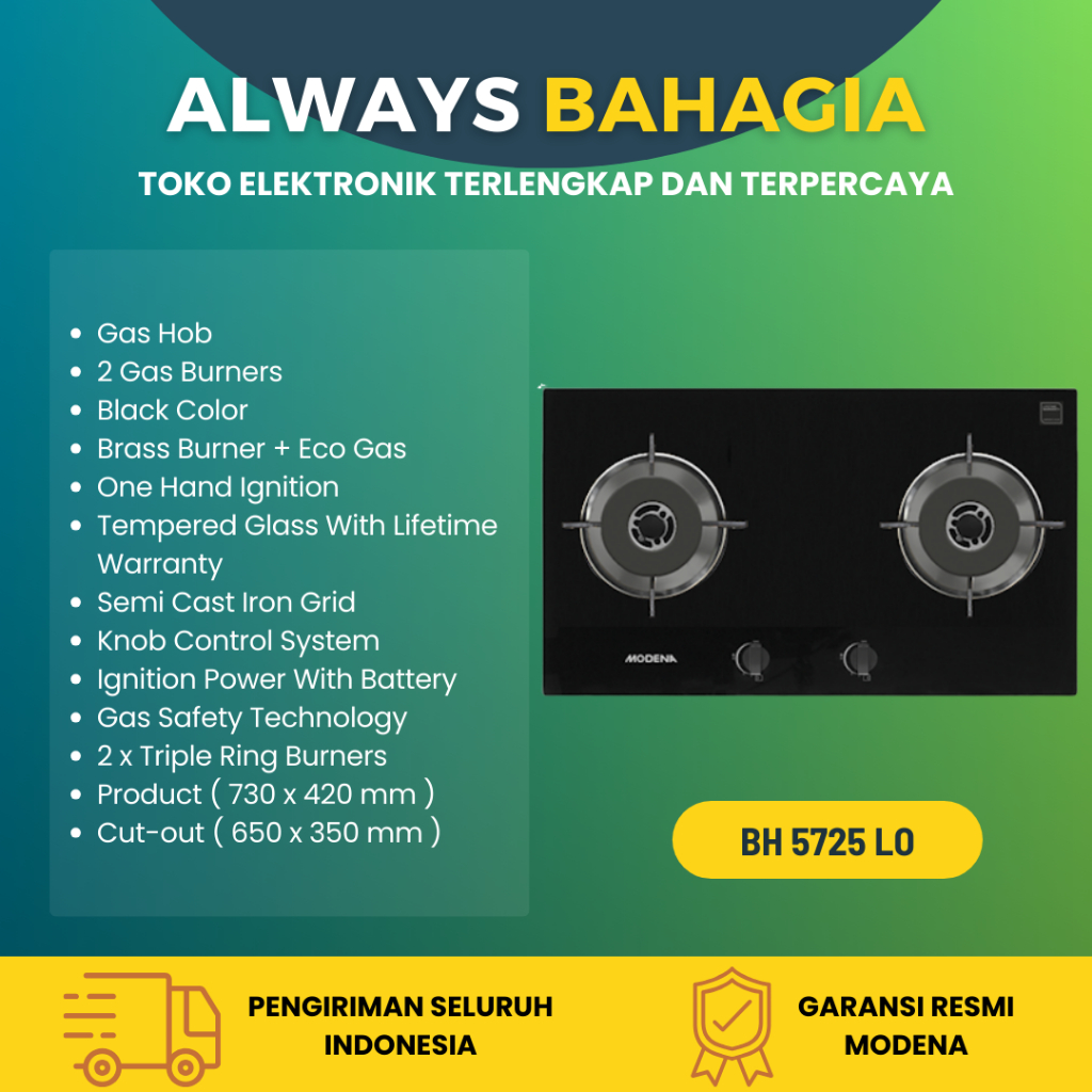 Jual Modena BH 5725 LO - kompor tanam 2 tungku kuningan safety | Shopee ...