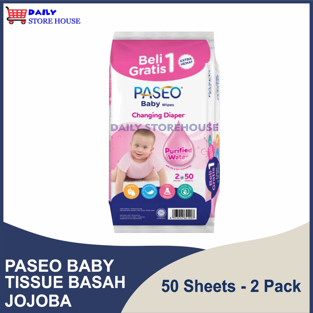 Jual Paseo Baby Tissue Basah Jojoba 50 Sheets (Buy 1 Get 1 Free ...
