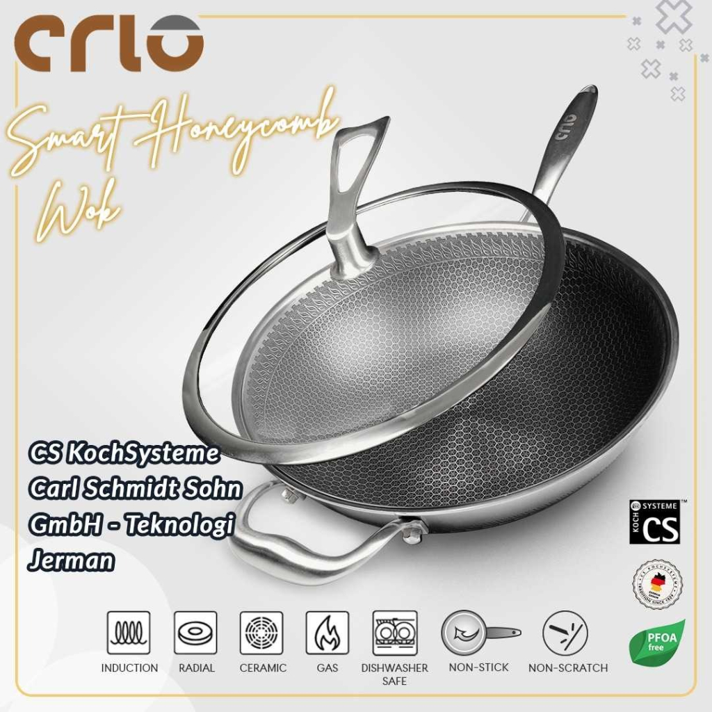 Jual CRIO PANCI WAJAN ANTI LENGKET- STAINLESS STEEL WOK 32CM HONEYCOMB | Shopee Indonesia