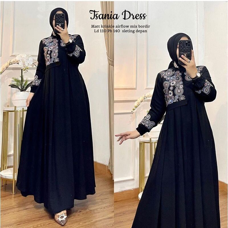 Jual COD ' Tsania Dress Bhn Crinkle Airflow Apk Bordir / Gamis BUSUI ...