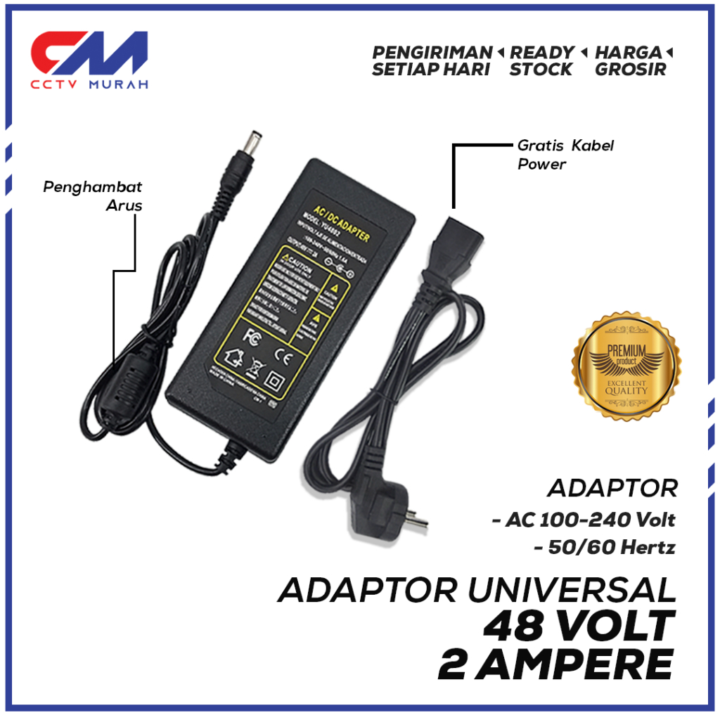 Jual Adaptor 48 Volt 2 Ampere Power Supply || AC DC 100-240 Volt/50 ...
