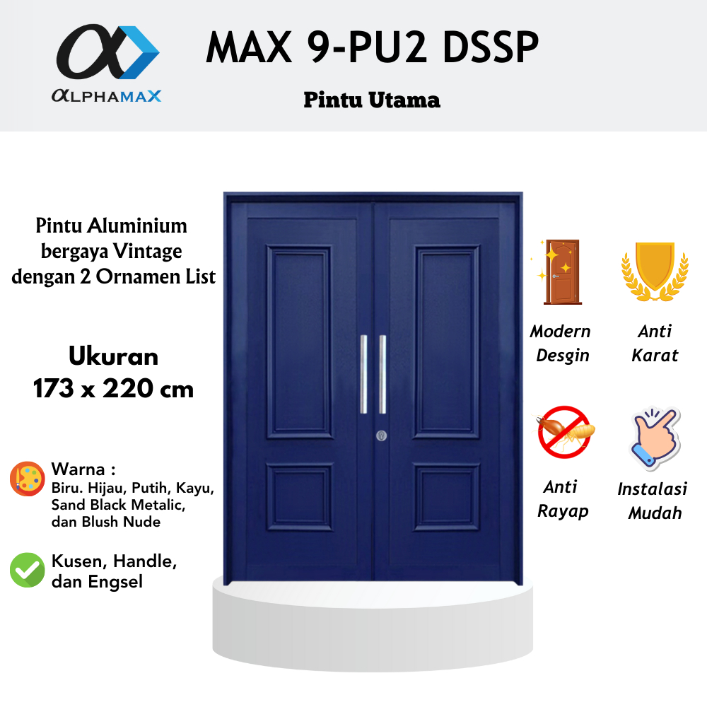 Jual Pintu Aluminium Pintu Utama Modern Double Swing Simetris + 2 ...