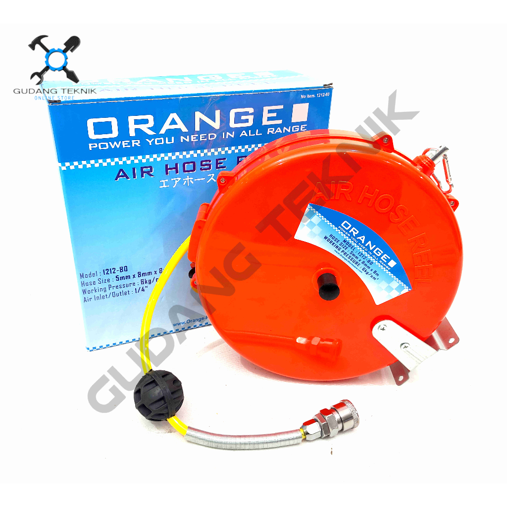 Jual Selang Kompresor 8 M ORANGE 1212-80 Roll Gulungan / Air Hose Reel ...