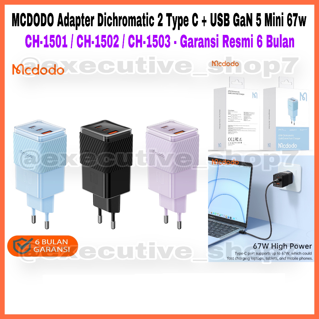 Jual MCDODO Adapter Dichromatic 2 Type C + USB GaN 5 Mini 67W - CH-1501 ...