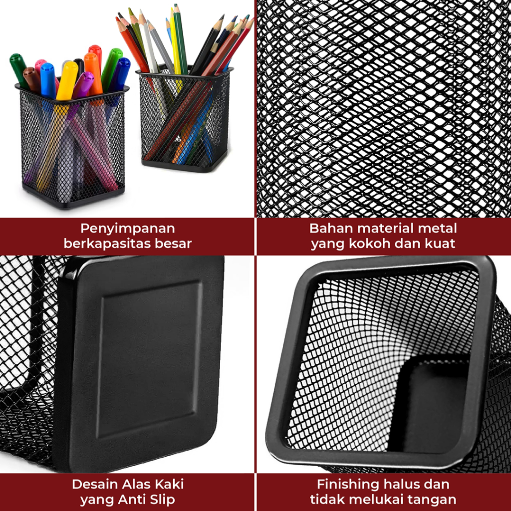 Jual Pen Holder Square Desk Set Steel Tempat Alat Tulis Kantor Jaring ...