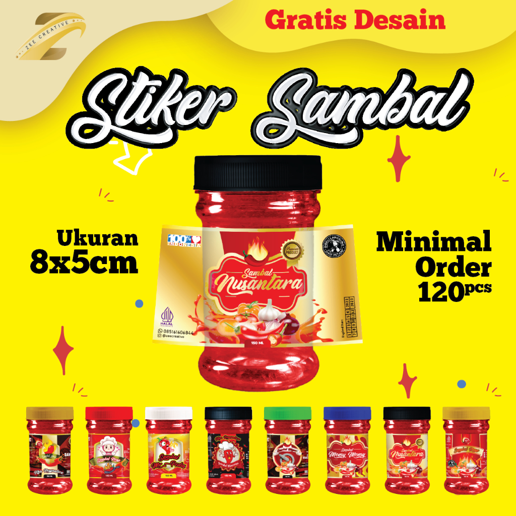 Jual Cetak Stiker Sambal Label Toples Botol Kemasan 150 gram Bisa ...