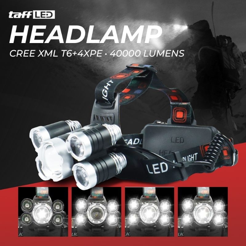Jual Senter Headlamp 5 Mata Super Terang Waterproof XML T6+4XPE 40000 ...