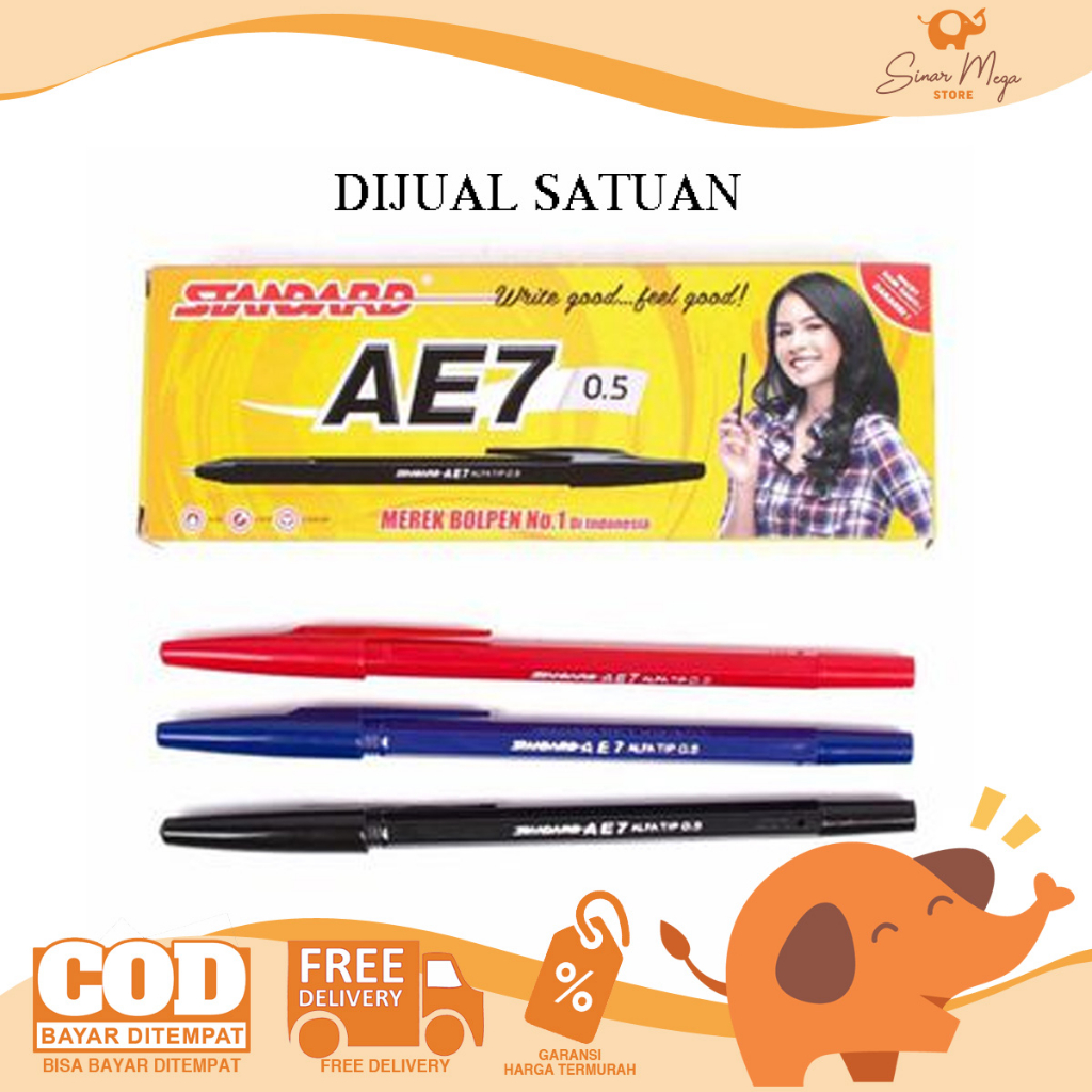 Jual DIJUAL SATUAN Standard Pulpen Ball Pen Pena AE 7 AE7 0.5 Merah ...