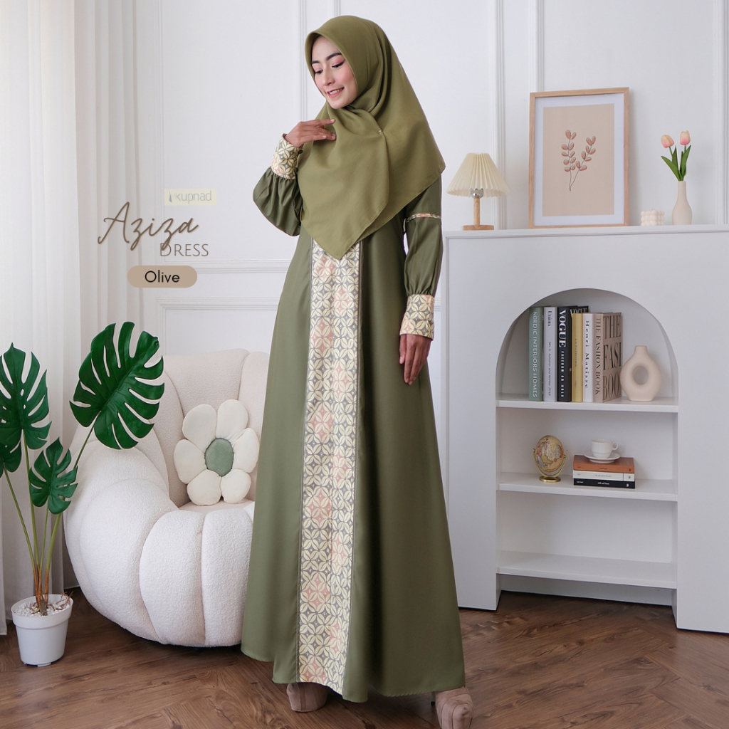 Jual KUPNAD Gamis Batik Katun Toyobo - Aziza Dress Olive | Shopee Indonesia