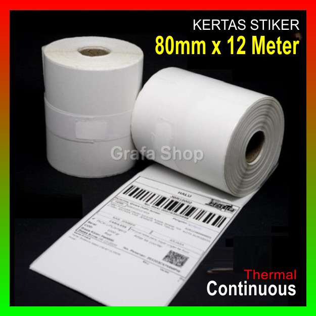 Jual Kertas Stiker Label Printer Thermal Continuous 80mm x 12 Meter | Shopee Indonesia