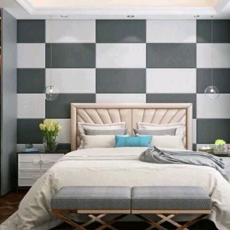 Jual wallpaper foam premium permukaan timbul motif papan polos warna ...
