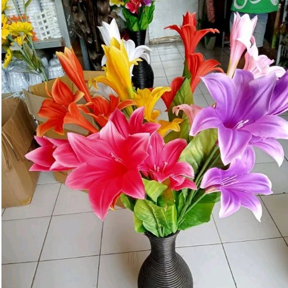 Jual Bunga lily artificial tangkai panjang cabang 5/ bunga lily plastik ...