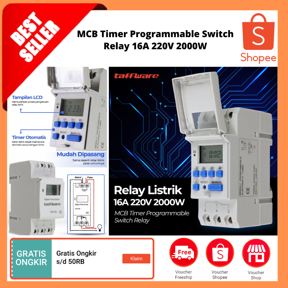 Jual MCB Timer Programmable Switch Relay 16A 220V 2000W / Saklar ...