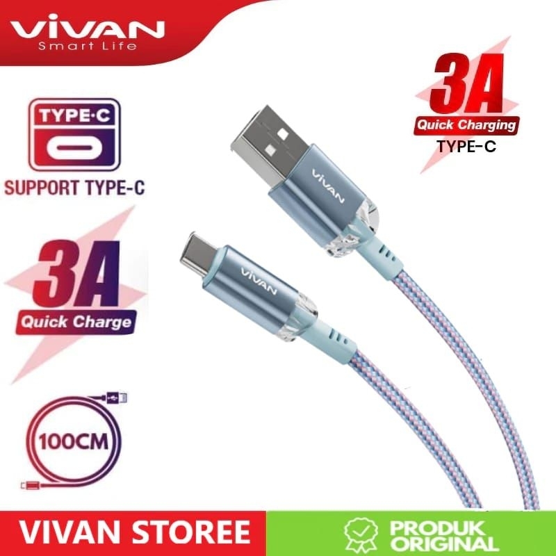 Jual Vivan Data Cable VXC100S USB Type-C QC3.0 100cm Fast Charging 3A ...