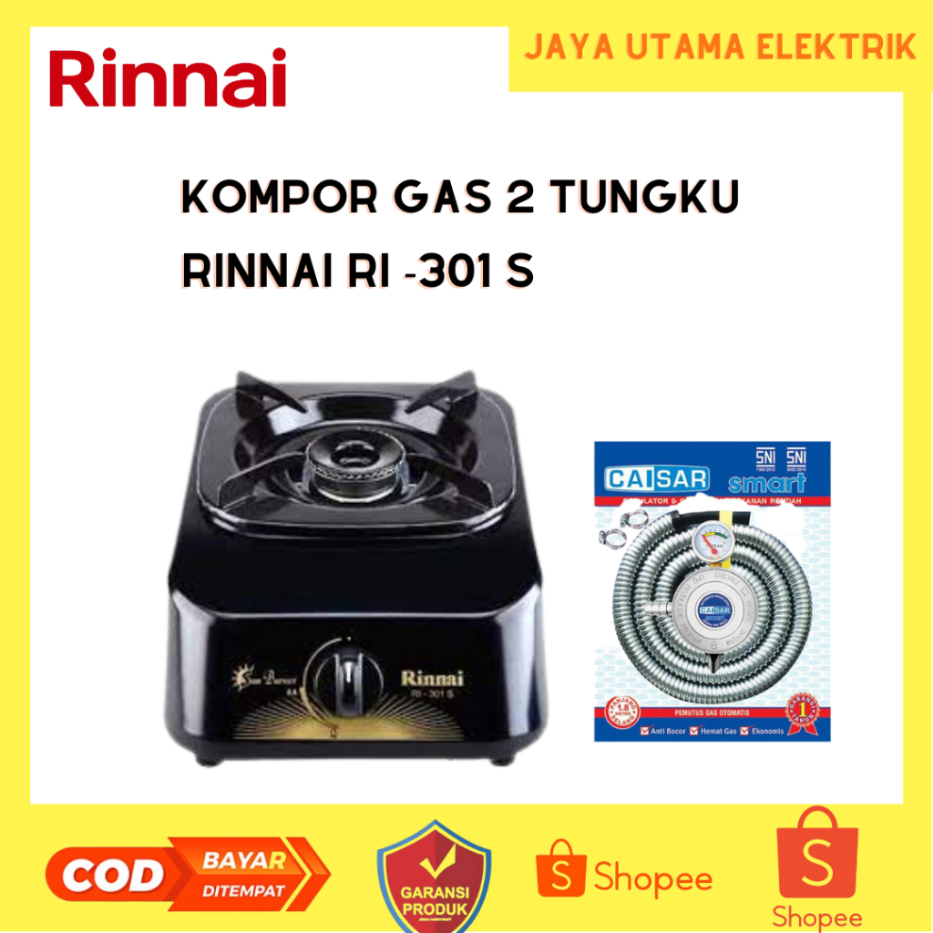 Jual Rinnai Kompor Gas 1 Tungku RI-301 S / RI 301 S + Free Selang dan ...