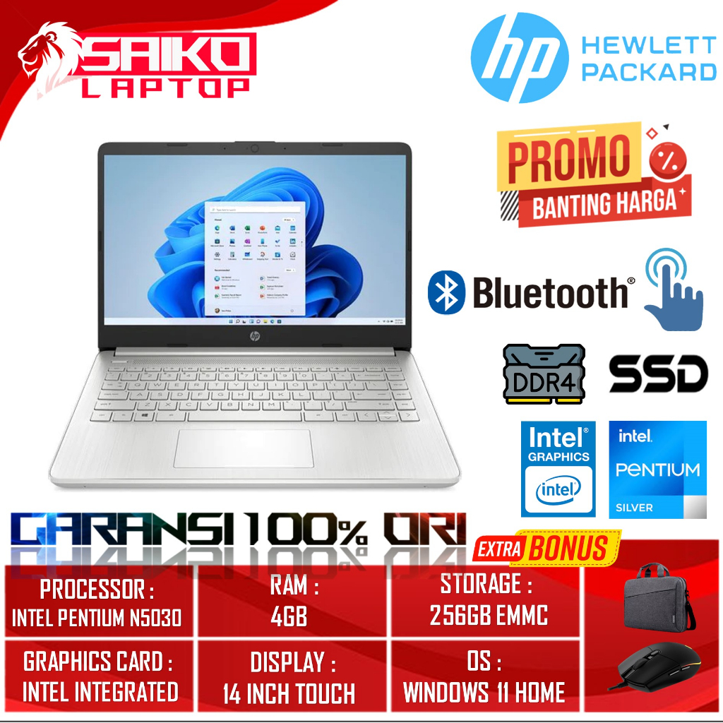 Jual Laptop Terbaru HP 14 INTEL PENTIUM SILVER N5030 4GB 64GB + 128GB ...