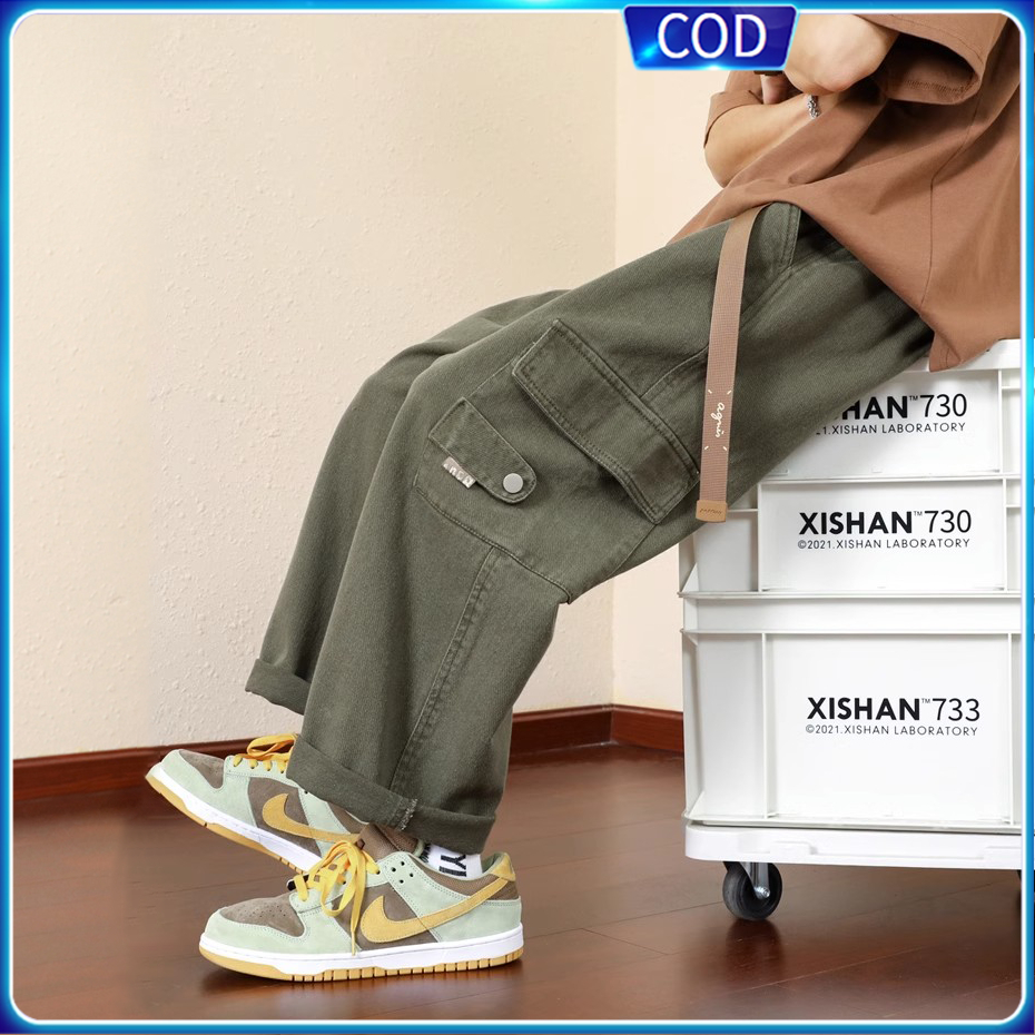 Jual Celana cargo panjang pria Korean Style Loose Pants Oversize Cargo Pants Wide Leg Pants ...