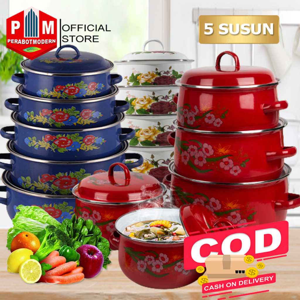 Jual Panci Calypso Enamel 5 Susun / Panci Enamel Jadul Motif Bunga ...