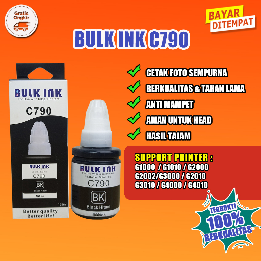 Jual BULK INK Tinta Canon GI-790 GI790 C790 Black Printer G1000 G1010 ...