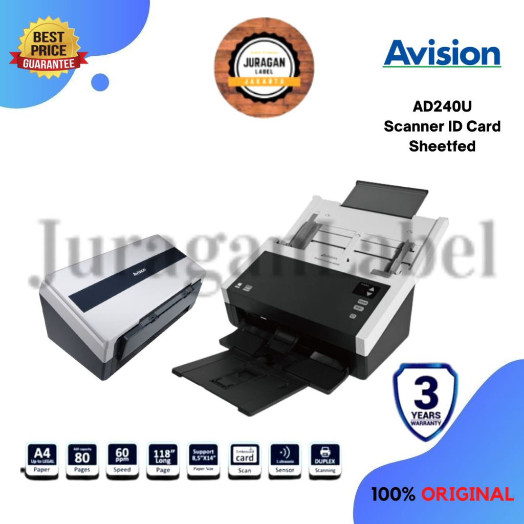 Jual Scanner Avision AD240 60ppm A4 F4 ID Card Scan Duplex + ADF AD240U ...