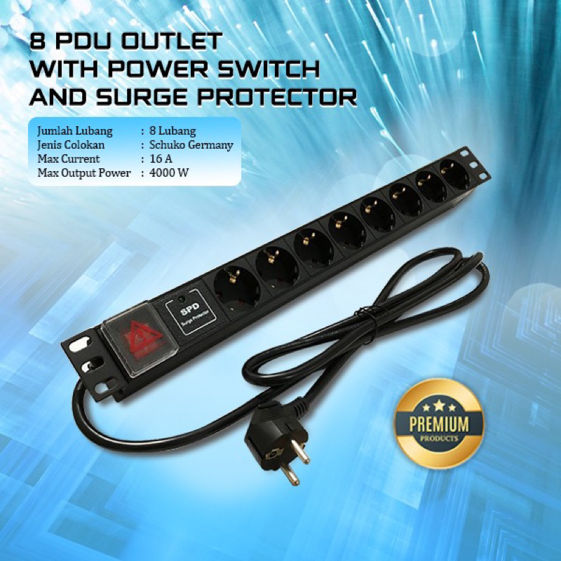 Jual PDU 8 lubang rack server 16A + anti petir/surge protector | Shopee Indonesia