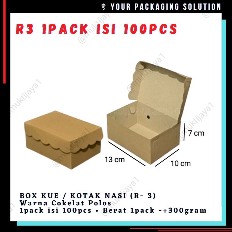 Jual R3 • 1 PACK (100PCS) KOTAK KUE R3 KRAFT • UK. 13x10x7cm • KOTAK ...