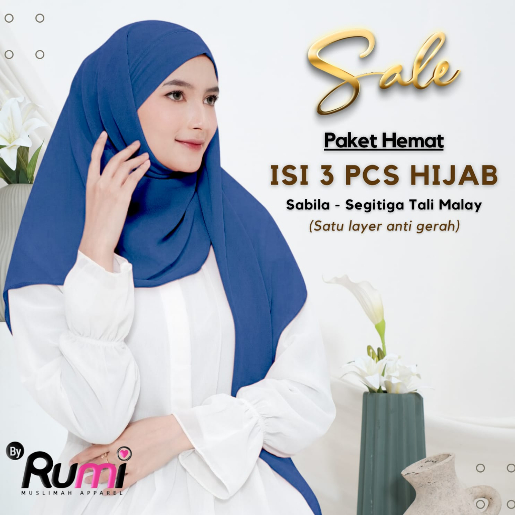 Jual Rumi - BARU PAKET HEMAT ISI 3 PCS Jilbab Sabila Segitiga Tali Malaysia 1 layer Hijab Instan ...