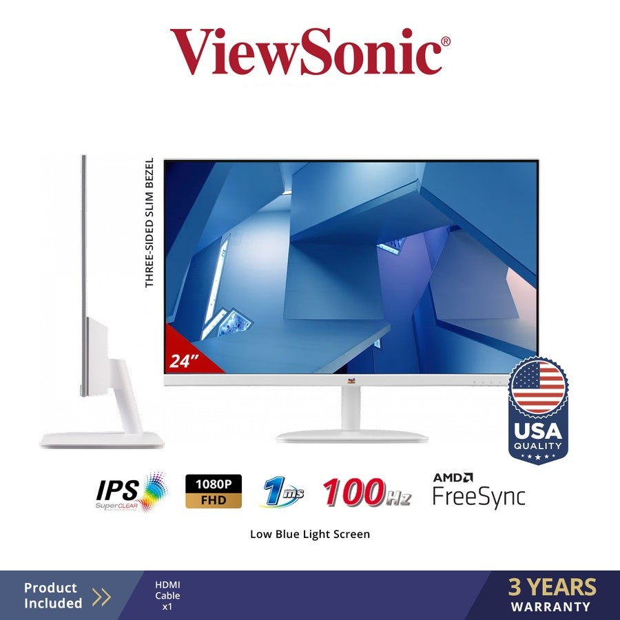 Jual Monitor ViewSonic LED 24" VA2432-H-W White IPS Frameless 100hz 1ms ...