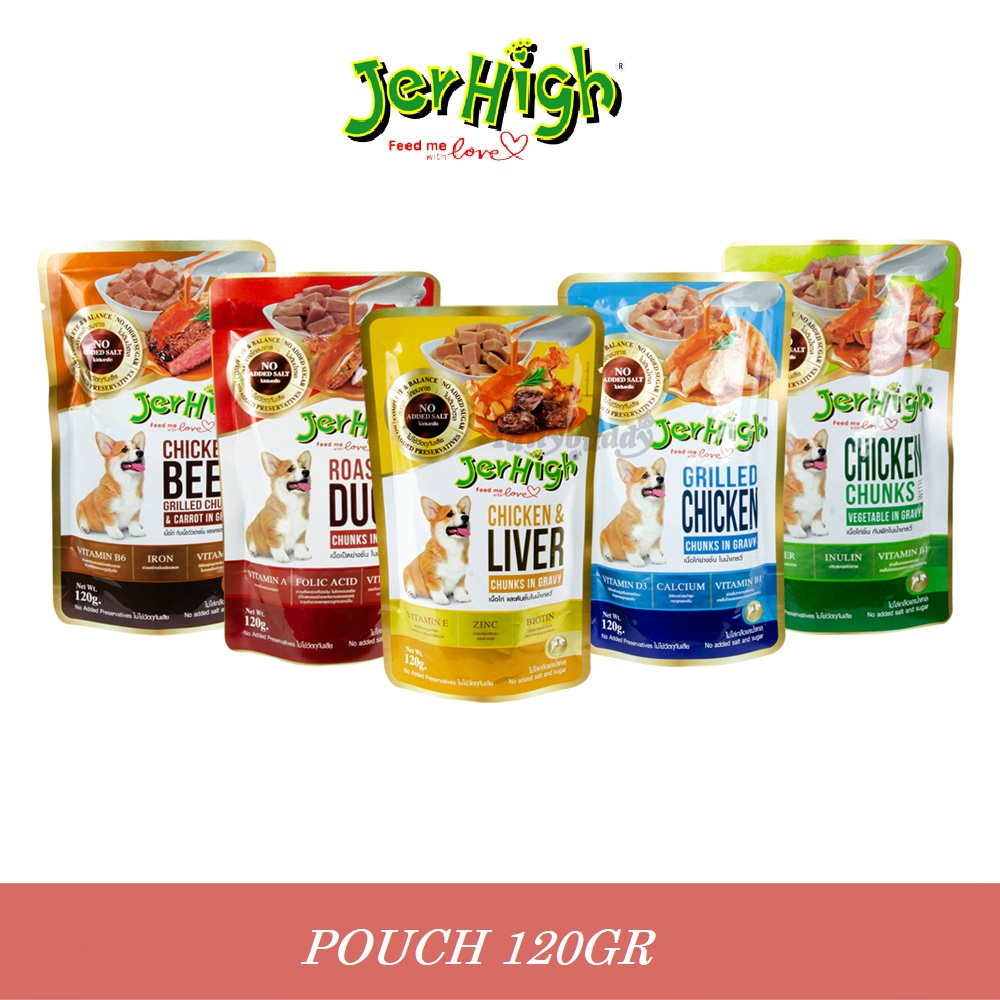 Jual JERHIGH POUCH 120GR WET DOG FOOD - MAKANAN ANJING DAGING BASAH 120 ...