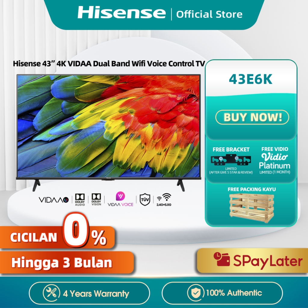 Jual Hisense 43" 4K UHD Vidaa Smart TV-Bezelless Design-Dolby Audio ...